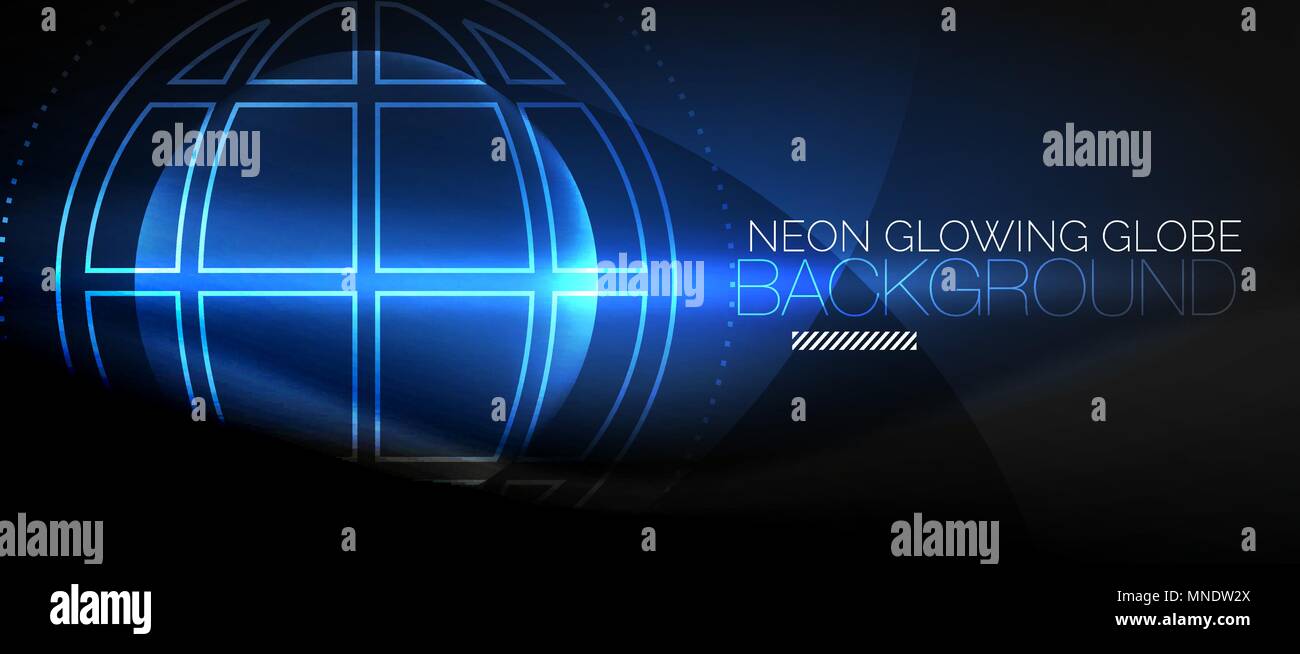 Techno globe concept, neon glow planet. Techno globe concept, neon glow planet on dark abstract ...