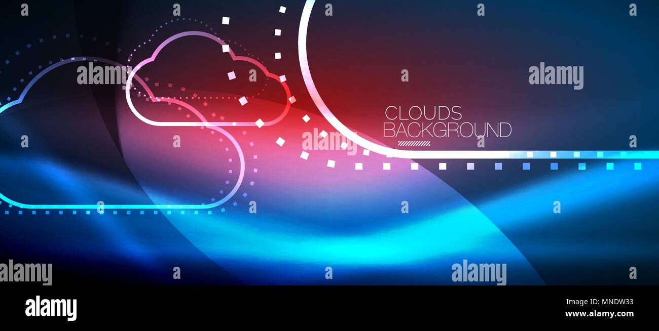 Vector cloud computing, storage concept. Vector blue cloud computing, storage concept, neon ...