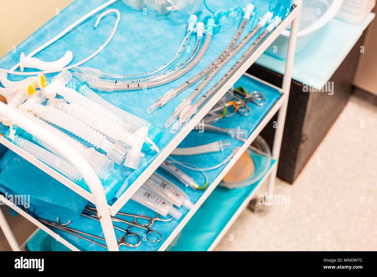 Set of tools for intubation tracheas Stock Photo - Alamy