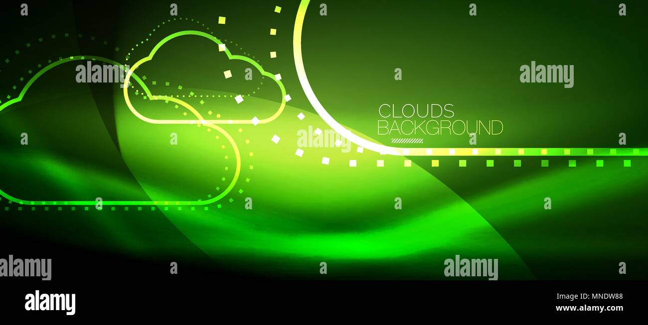 Vector cloud computing, storage concept. Vector green cloud computing, storage concept, neon ...