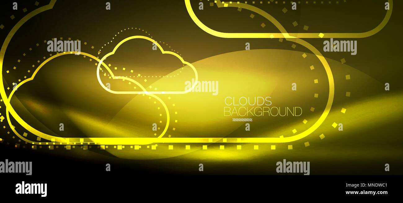 Vector cloud computing, storage concept. Vector yellow cloud computing, storage concept, neon ...