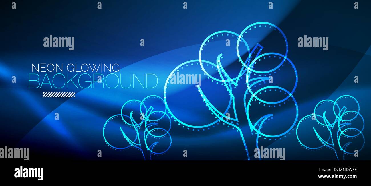 Vector neon glowing tree background. Vector neon glowing tree, nature ...