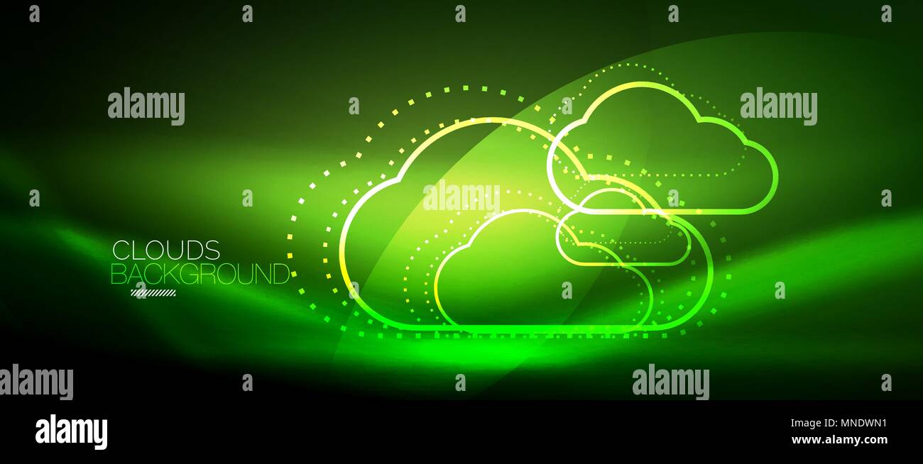 Vector cloud computing, storage concept. Vector green cloud computing, storage concept, neon ...
