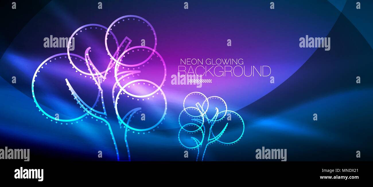 Vector neon glowing tree background. Vector neon glowing tree, nature ...