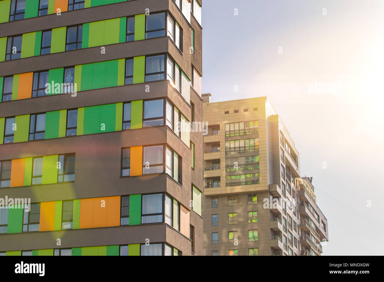 Facade of the new residential high-rise buildings against the sky Stock ...