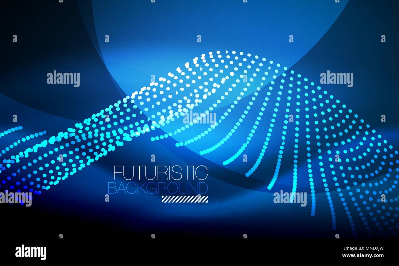 Smooth neon wave. Smooth smoke particle wave, big data techno background with glowing flowing ...