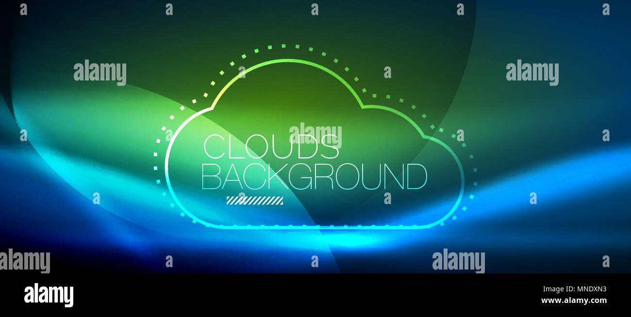 Vector cloud computing, storage concept. Vector blue cloud computing, storage concept, neon ...