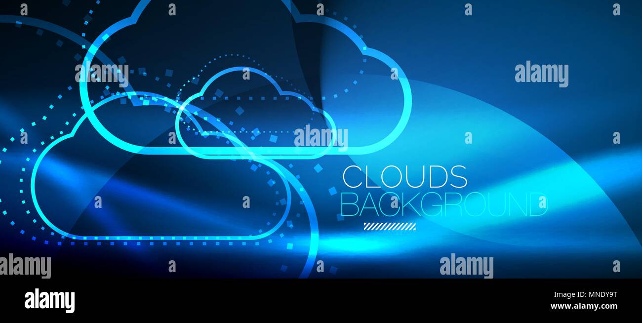 Vector cloud computing, storage concept. Vector blue cloud computing, storage concept, neon ...