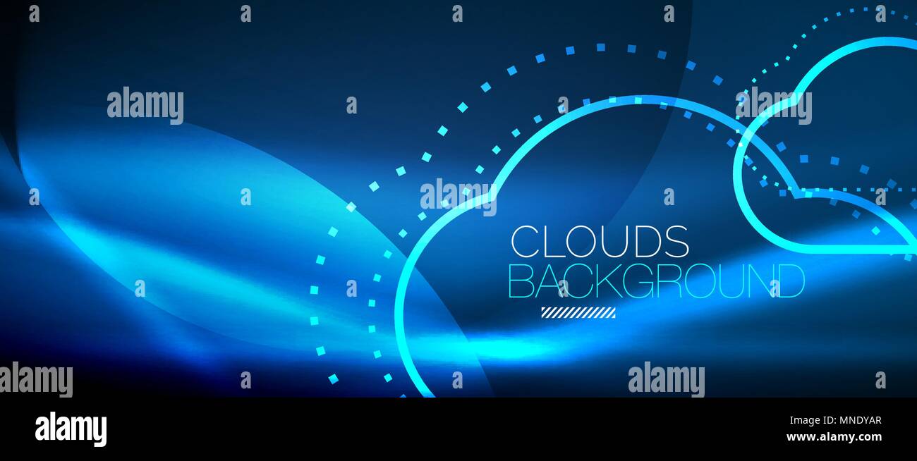 Vector cloud computing, storage concept. Vector blue cloud computing, storage concept, neon ...