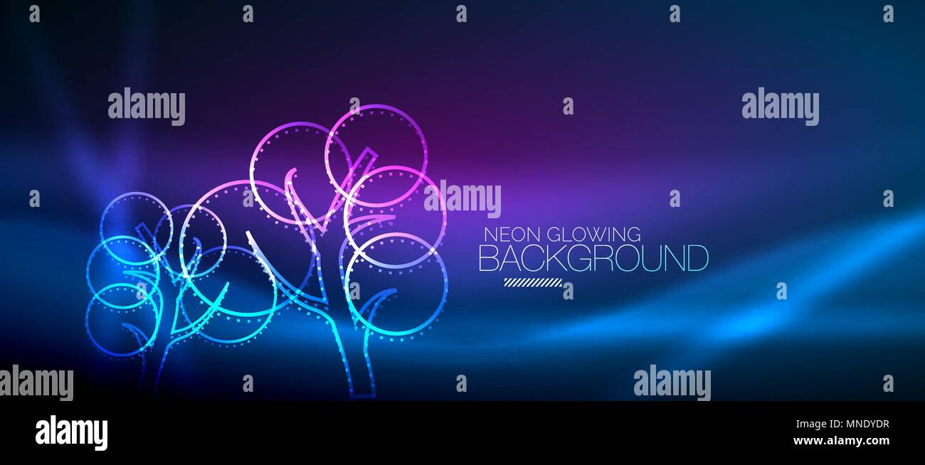 Vector neon glowing tree background. Vector neon glowing tree, nature ...