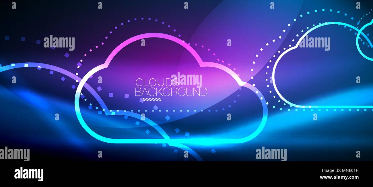 Vector cloud computing, storage concept. Vector blue cloud computing, storage concept, neon ...