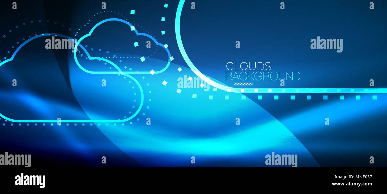 Vector cloud computing, storage concept. Vector blue cloud computing, storage concept, neon ...