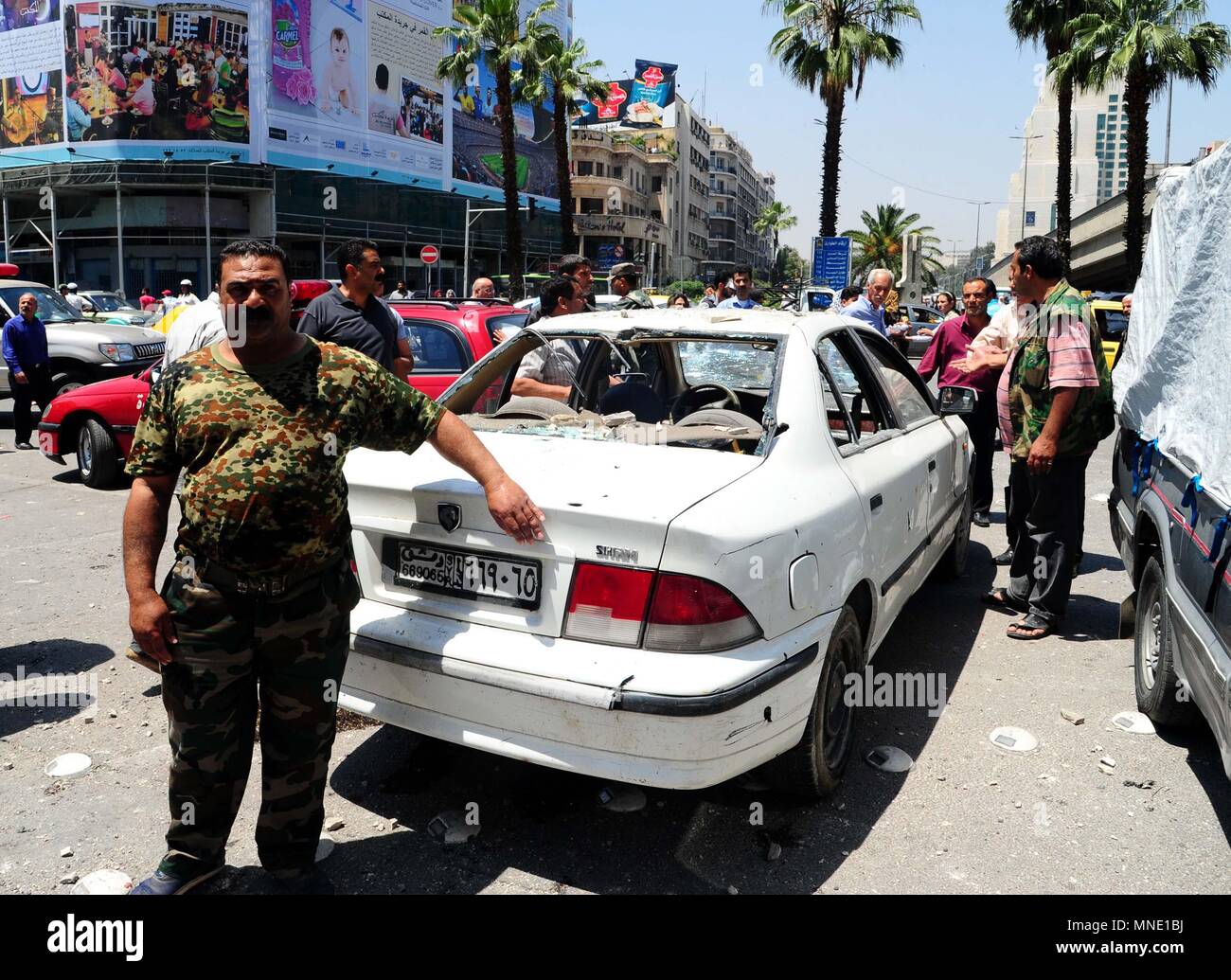 Damascus. 16th May, 2018. Photo taken on May 16, 2018 shows a damaged ...