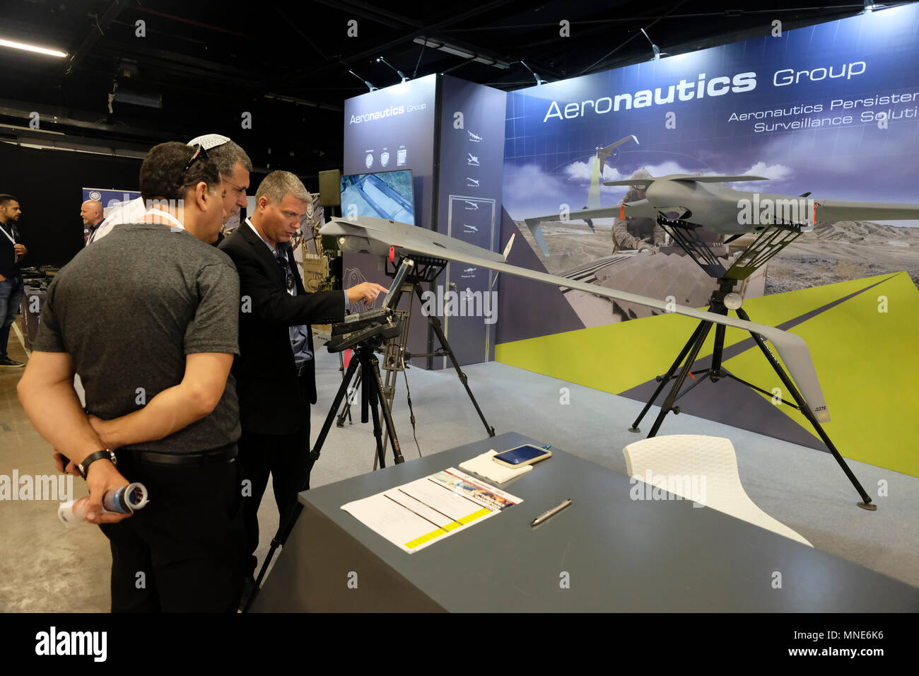 Tel Aviv, Israel. 16th May, 2018. Visitors inspecting a drone for ...