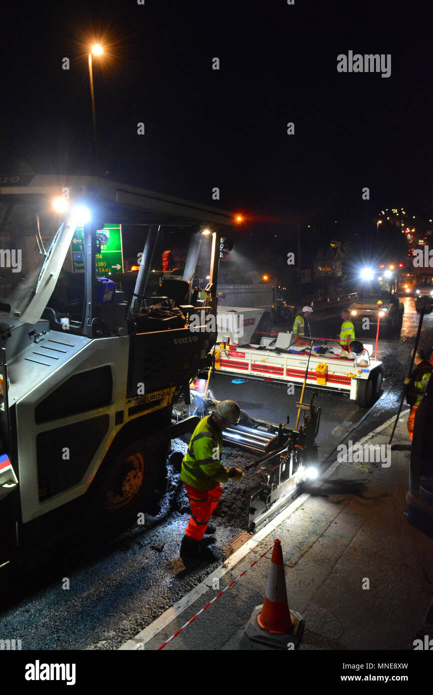 Bristol, UK. 16th May 2018. 3 nights of overnight main A37 into Bristol ...