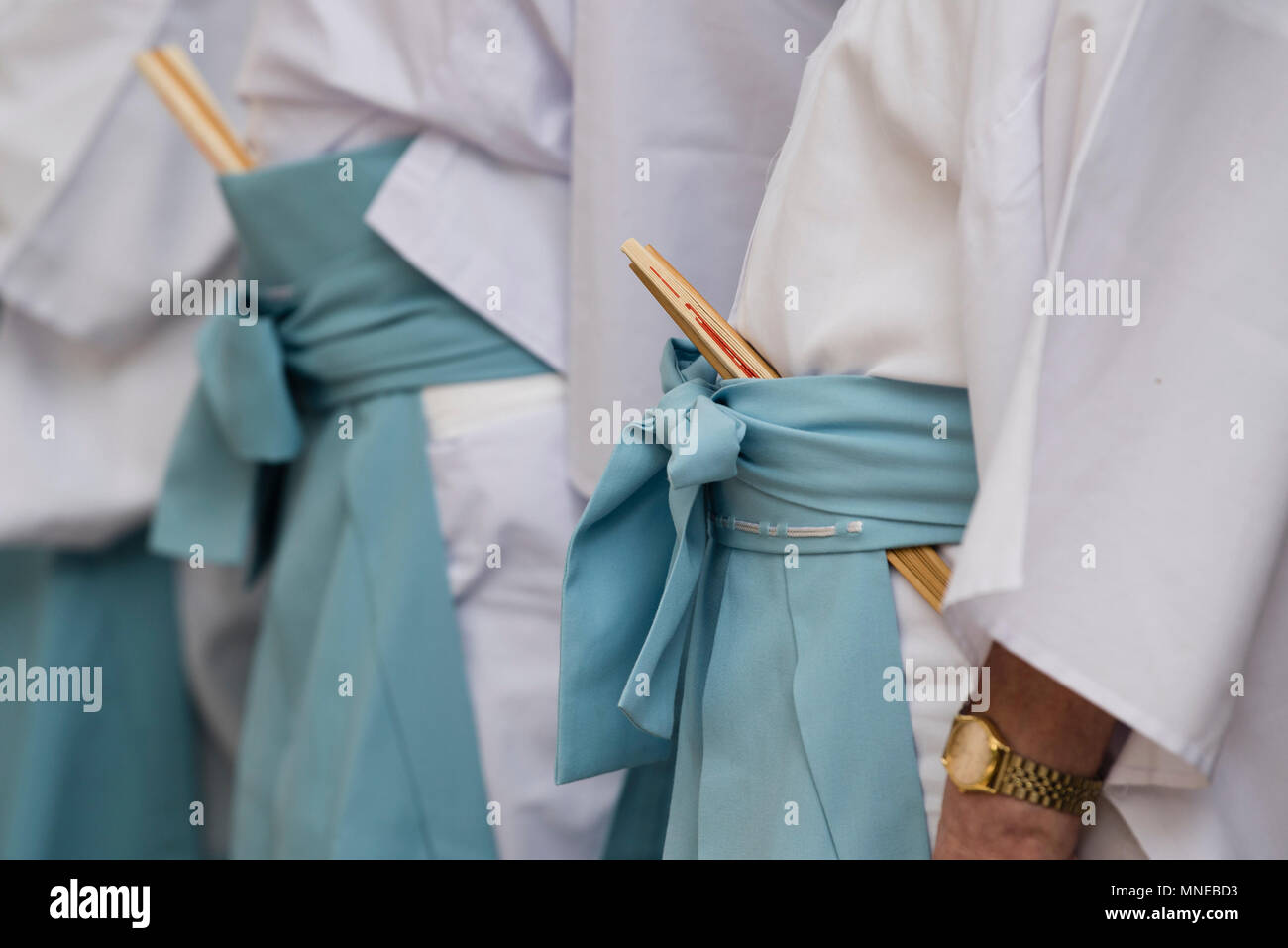 MAY 16, 2018 - Men wear traditional Shinto robes during the Wakamiya ...