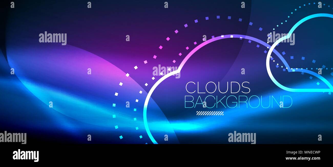 Vector cloud computing, storage concept. Vector blue cloud computing, storage concept, neon ...