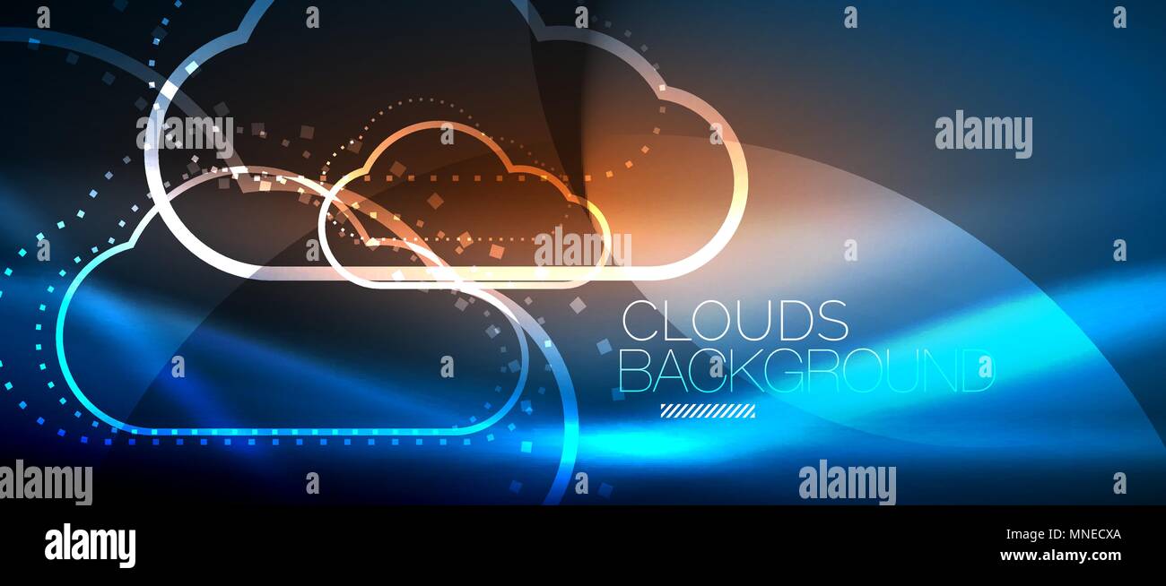 Vector cloud computing, storage concept. Vector blue cloud computing, storage concept, neon ...