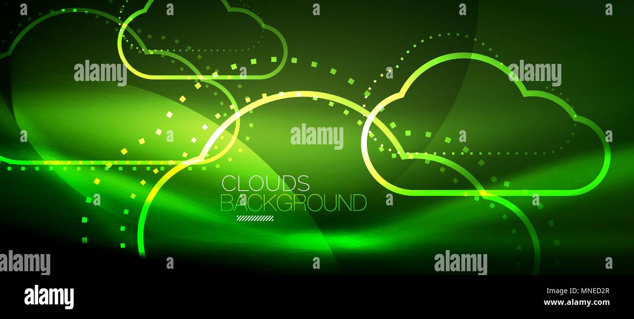 Vector cloud computing, storage concept. Vector green cloud computing, storage concept, neon ...