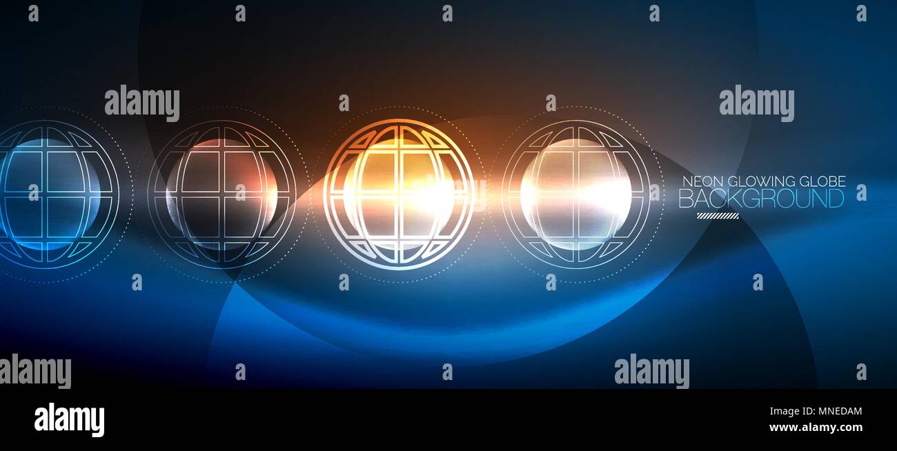 Techno globe concept, neon glow planet. Techno globe concept, neon glow ...