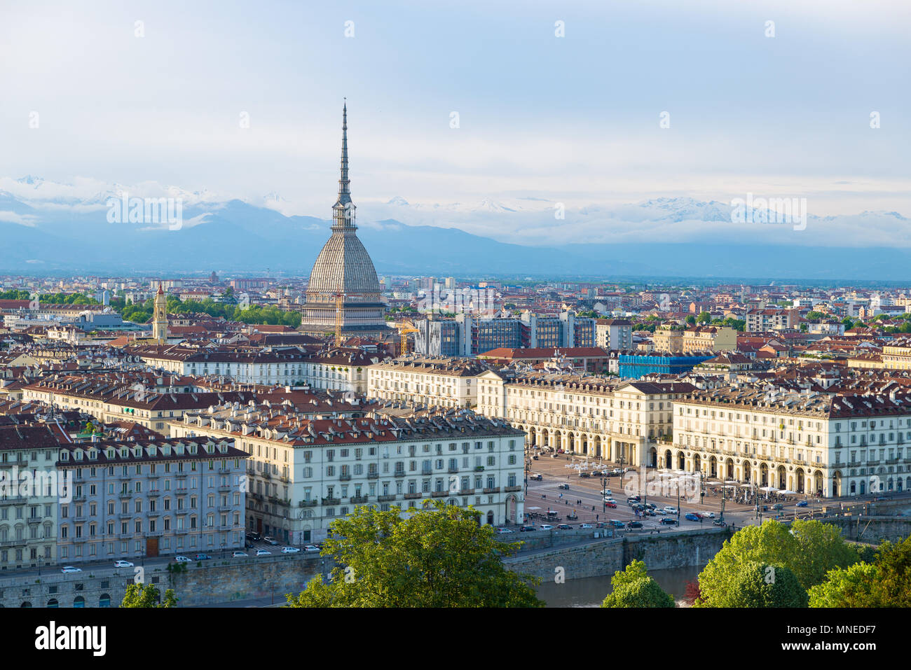 Turin skyline at sunset, Torino, Italy, panorama cityscape with the ...