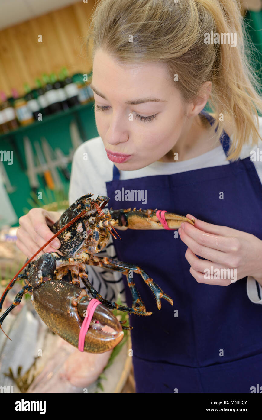 kissing the lobster Stock Photo - Alamy