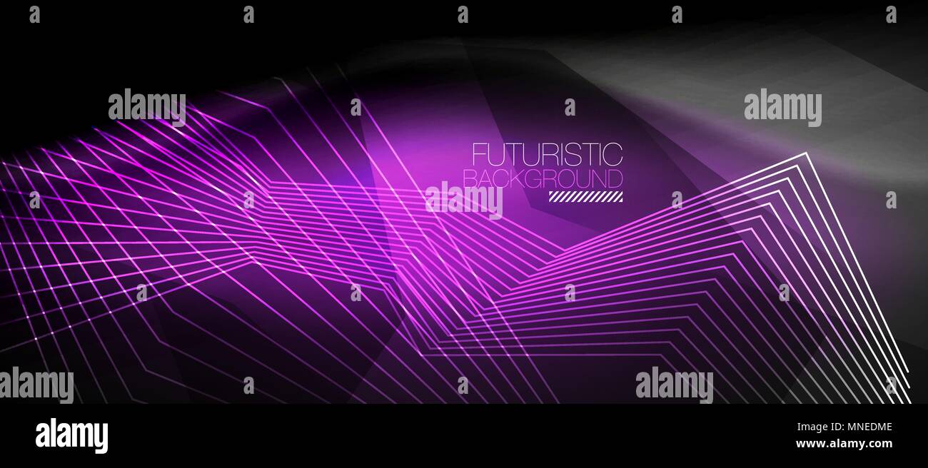 Straight neon lines. Straight neon lines in dark space, vector techno ...