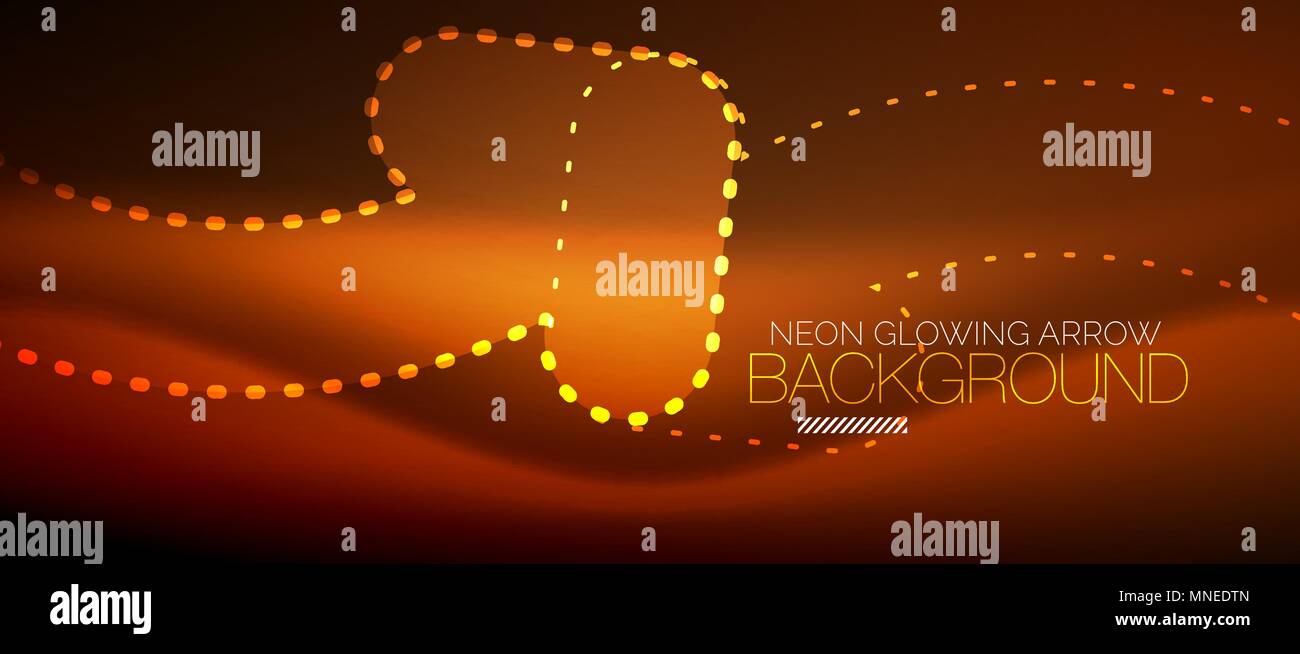 Neon techno arrow, digital abstract background. Neon techno orange ...