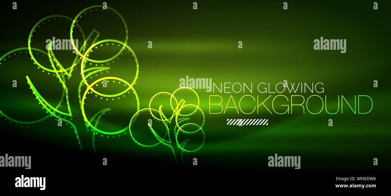 Vector neon glowing tree background. Vector green neon glowing tree ...