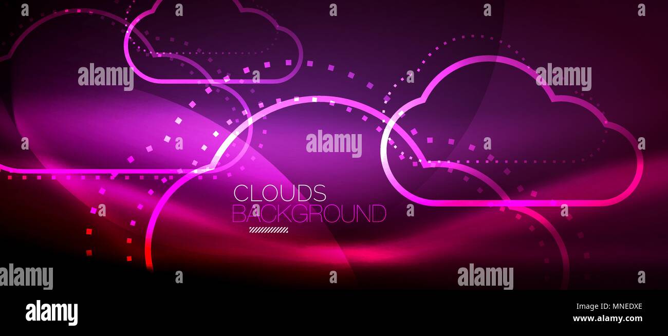 Vector cloud computing, storage concept. Vector purple cloud computing, storage concept, neon ...