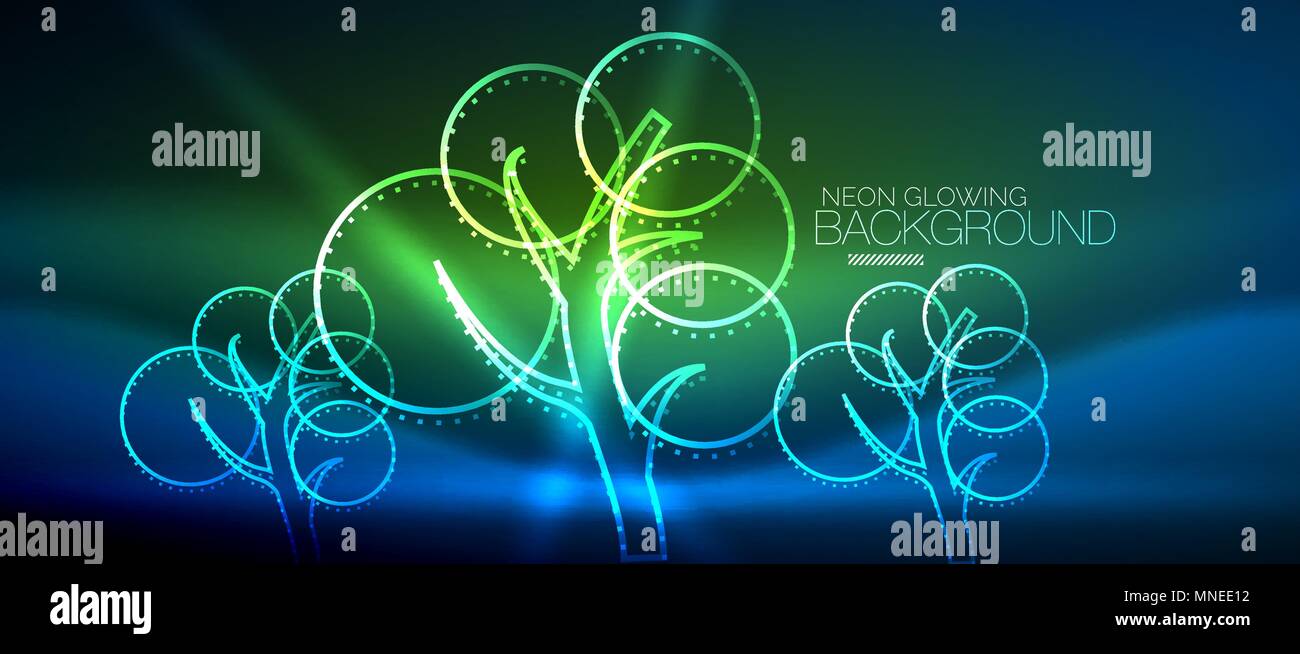 Vector neon glowing tree background. Vector neon glowing tree, nature ...