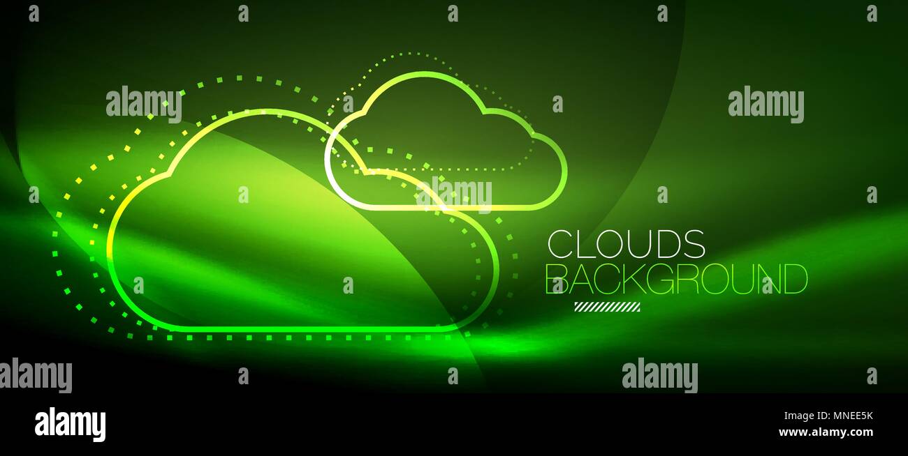 Vector cloud computing, storage concept. Vector green cloud computing, storage concept, neon ...
