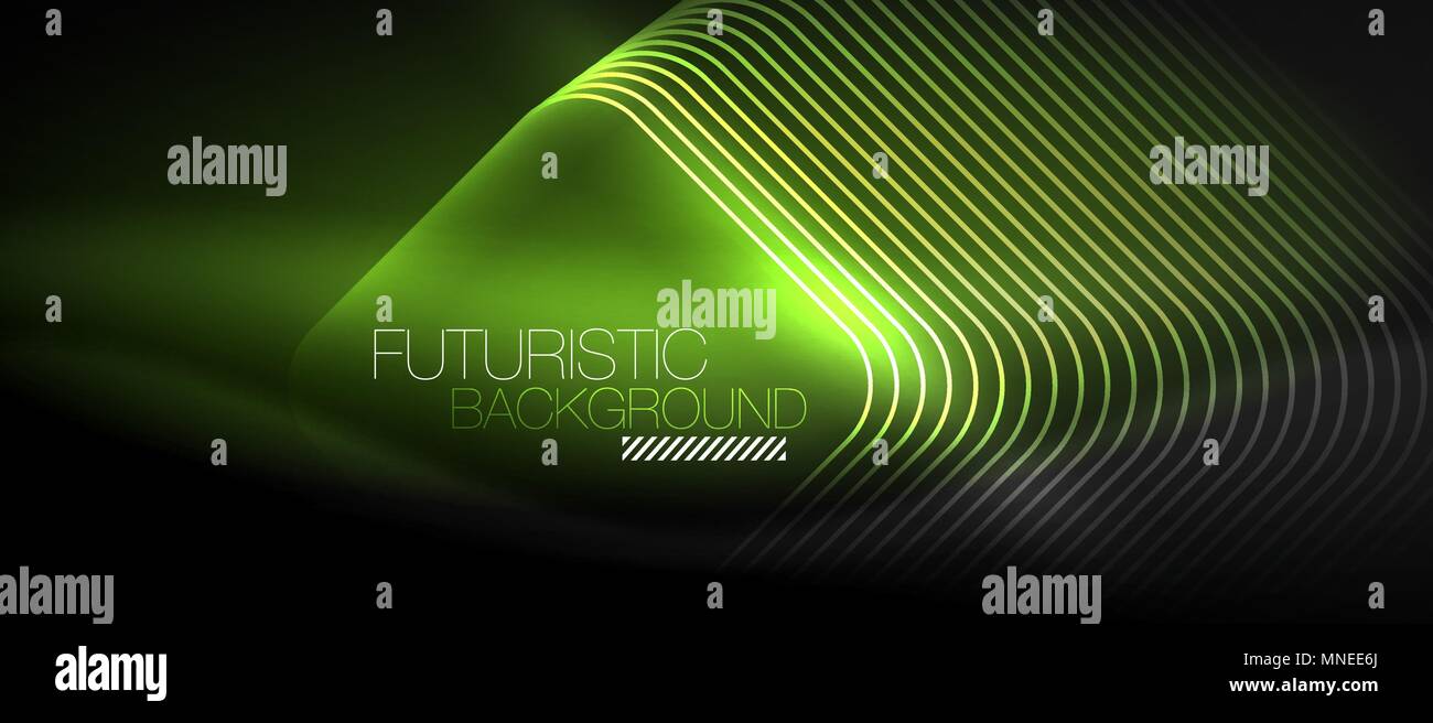 Neon glowing techno lines. Neon glowing techno lines, hi-tech green ...