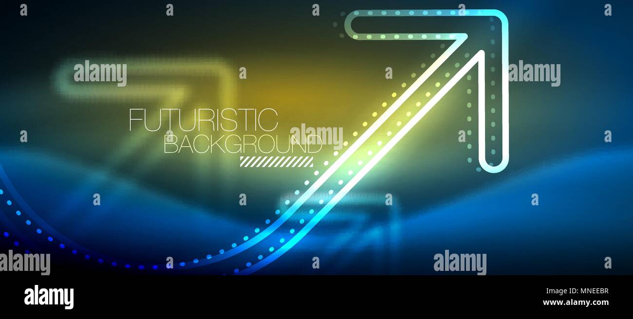 Techno neon glowing arrow background. Techno neon glowing arrow ...