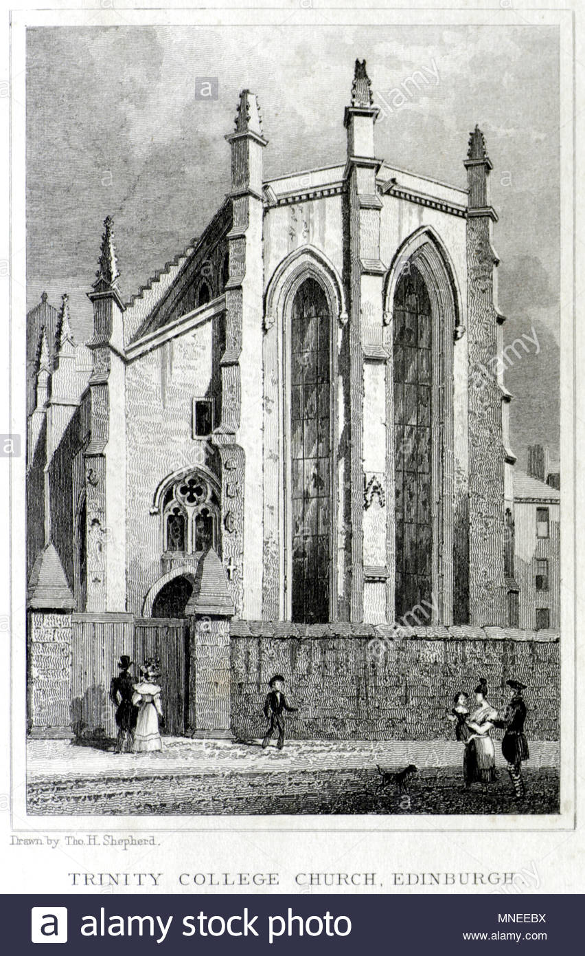 Trinity College Church, Edinburgh, antique engraving from 1829 Stock ...
