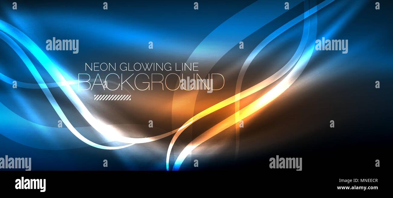 Neon blue elegant smooth wave lines digital abstract background. Neon ...