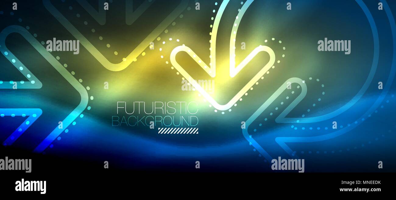 Techno neon glowing arrow background. Techno neon glowing arrow ...