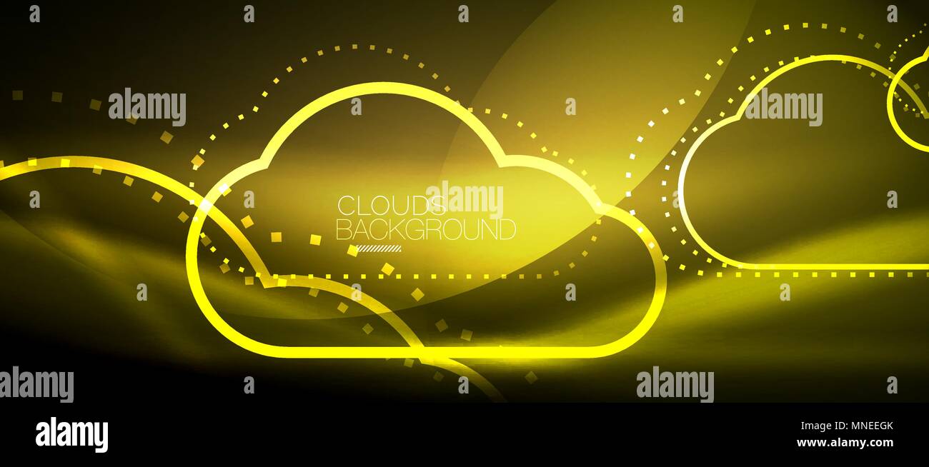 Vector cloud computing, storage concept. Vector yellow cloud computing, storage concept, neon ...