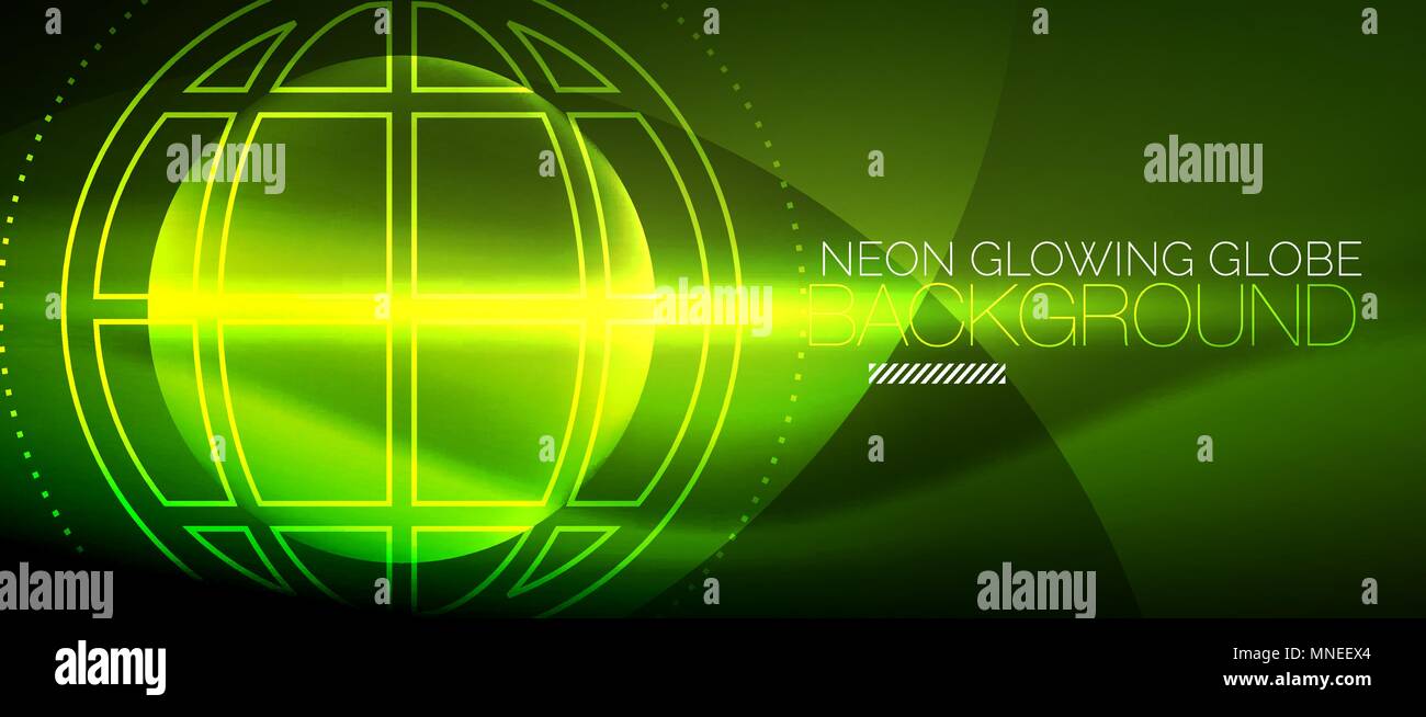 Techno globe concept, neon glow planet. Techno globe concept, green eco ...