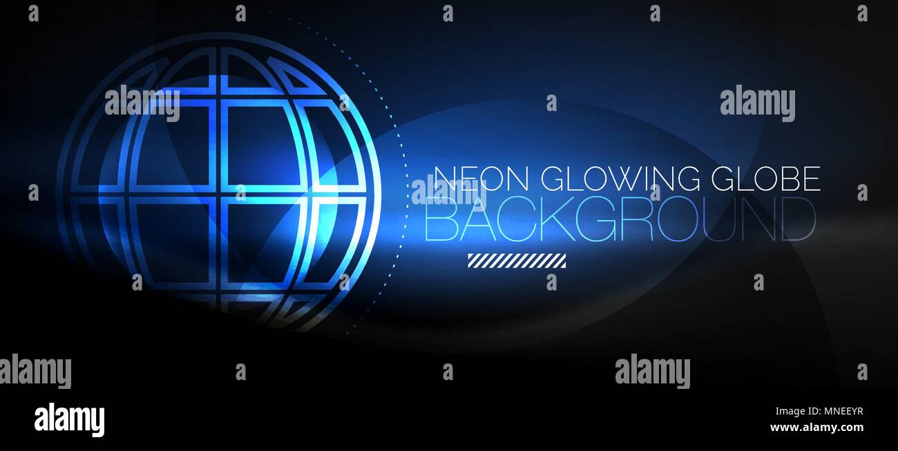 Techno globe concept, neon glow planet. Techno globe concept, neon glow planet on dark abstract ...