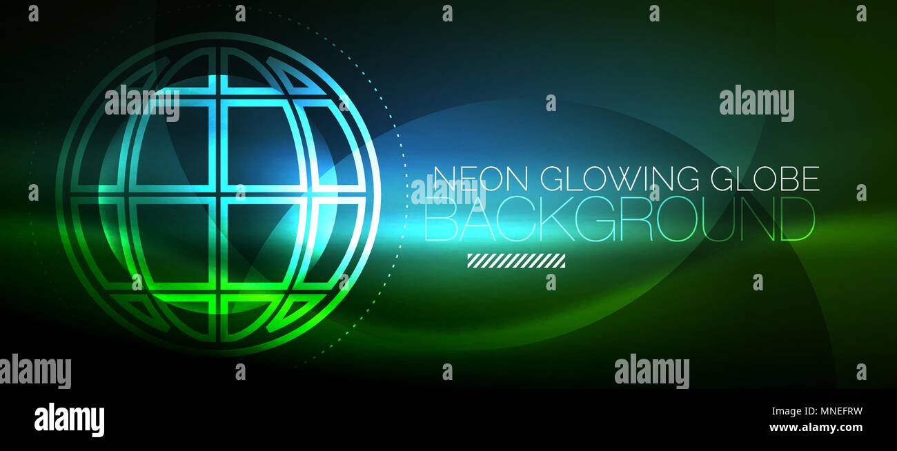 Techno globe concept, neon glow planet. Techno globe concept, neon glow planet on dark abstract ...
