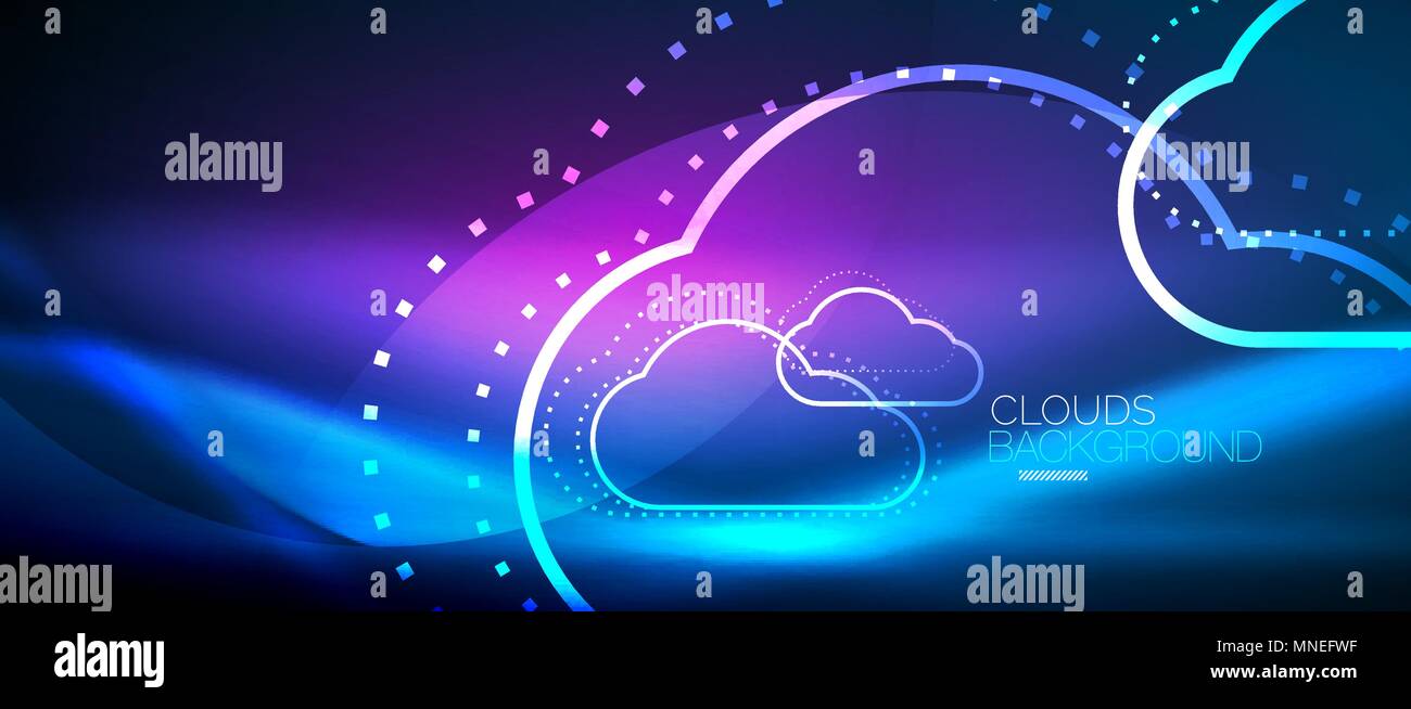 Vector cloud computing, storage concept. Vector blue cloud computing, storage concept, neon ...