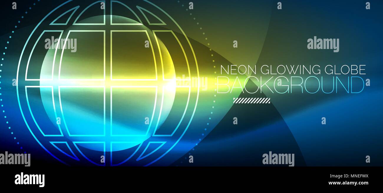 Techno globe concept, neon glow planet. Techno globe concept, neon glow ...