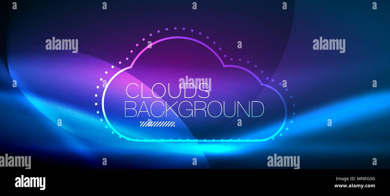Vector cloud computing, storage concept. Vector blue cloud computing, storage concept, neon ...