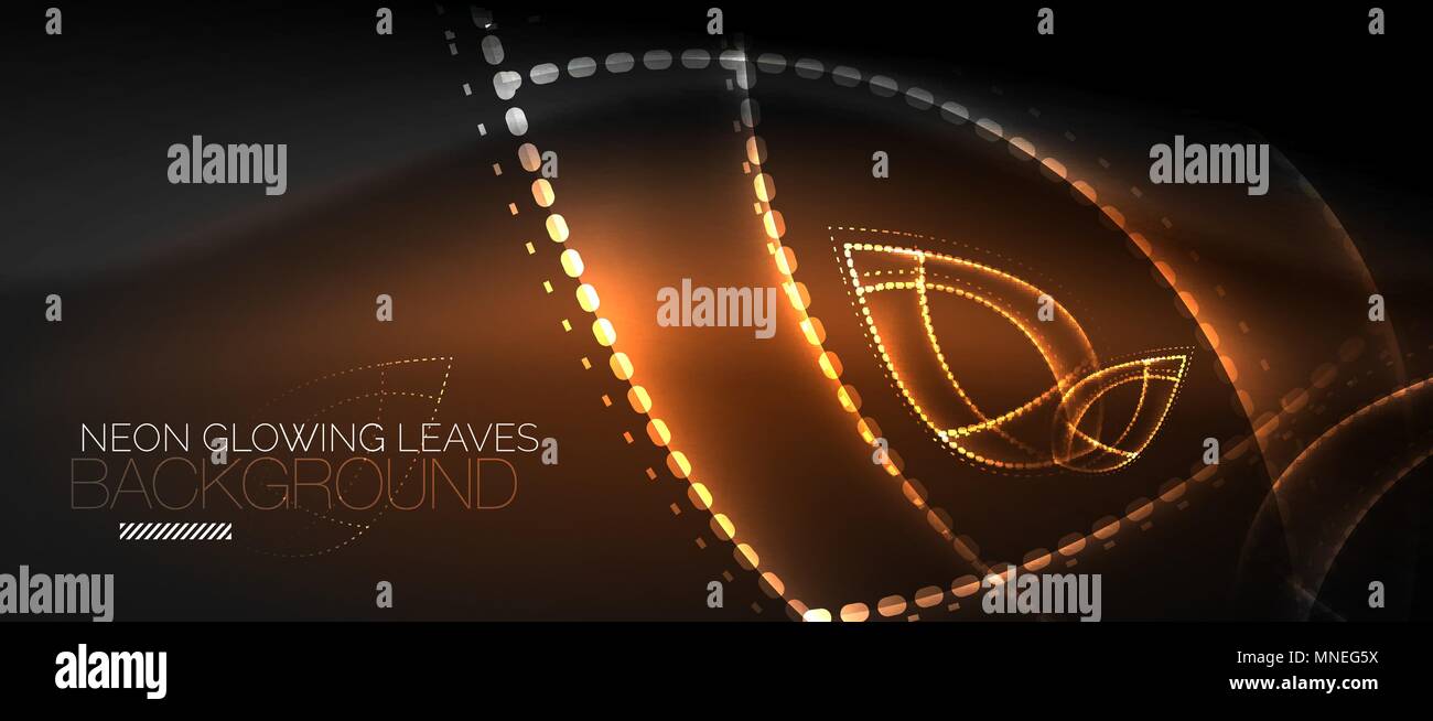 Neon leaf background, green energy concept. Vector neon leaf background ...