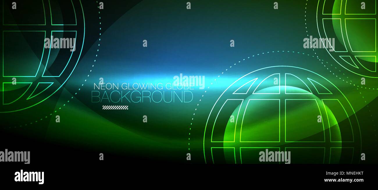 Techno globe concept, neon glow planet. Techno globe concept, neon glow ...