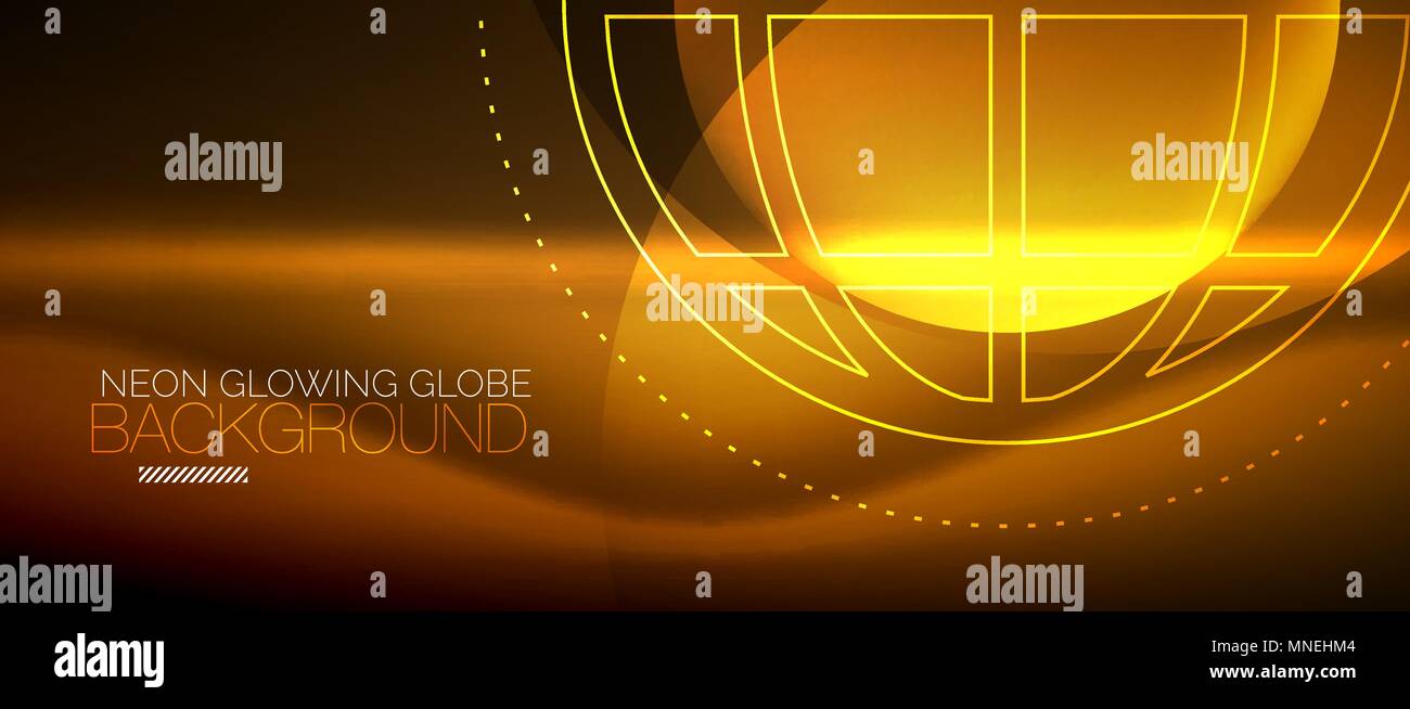 Techno globe concept, neon glow planet. Techno globe concept, orange ...