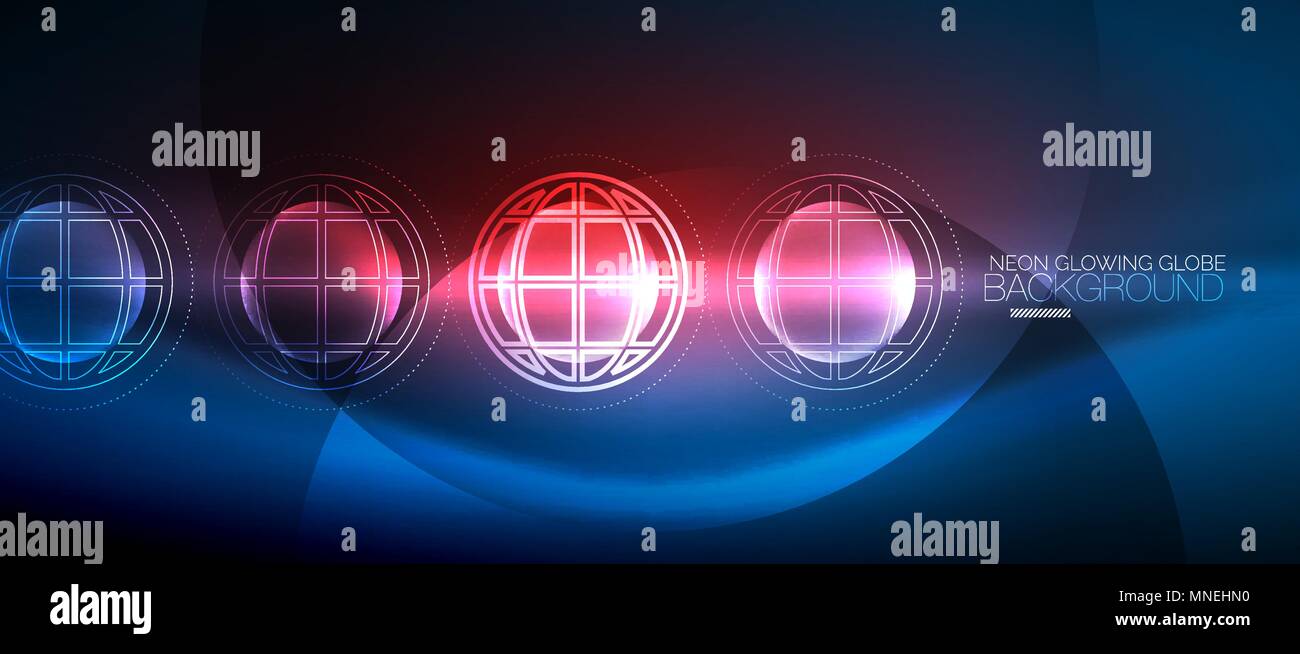 Techno globe concept, neon glow planet. Techno globe concept, neon glow ...