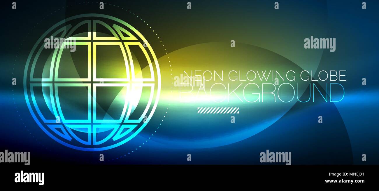 Techno globe concept, neon glow planet. Techno globe concept, neon glow ...