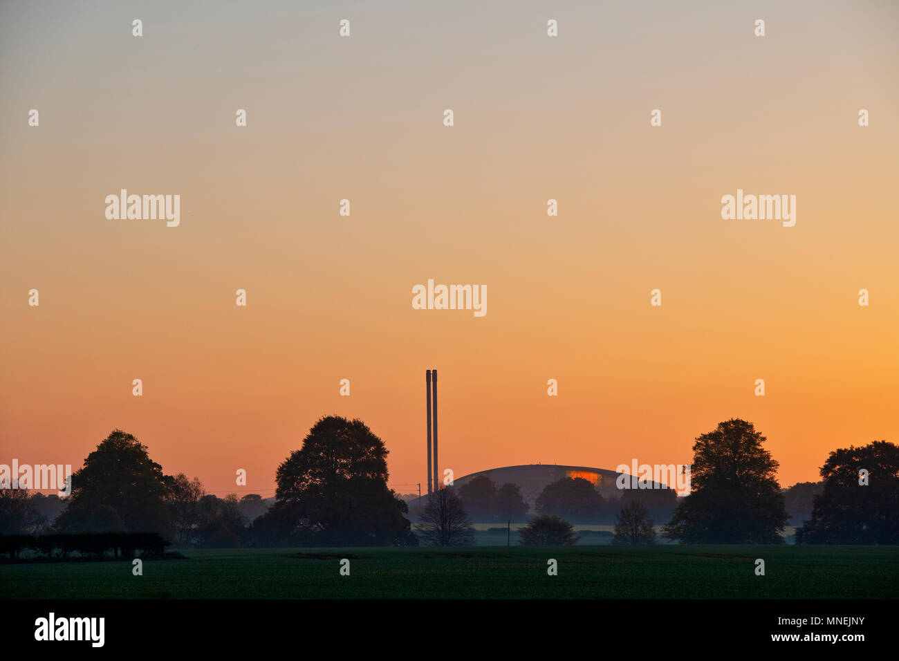 Sunrise over Ardley Energy Recovery Facility. Ardley Incinerator ...